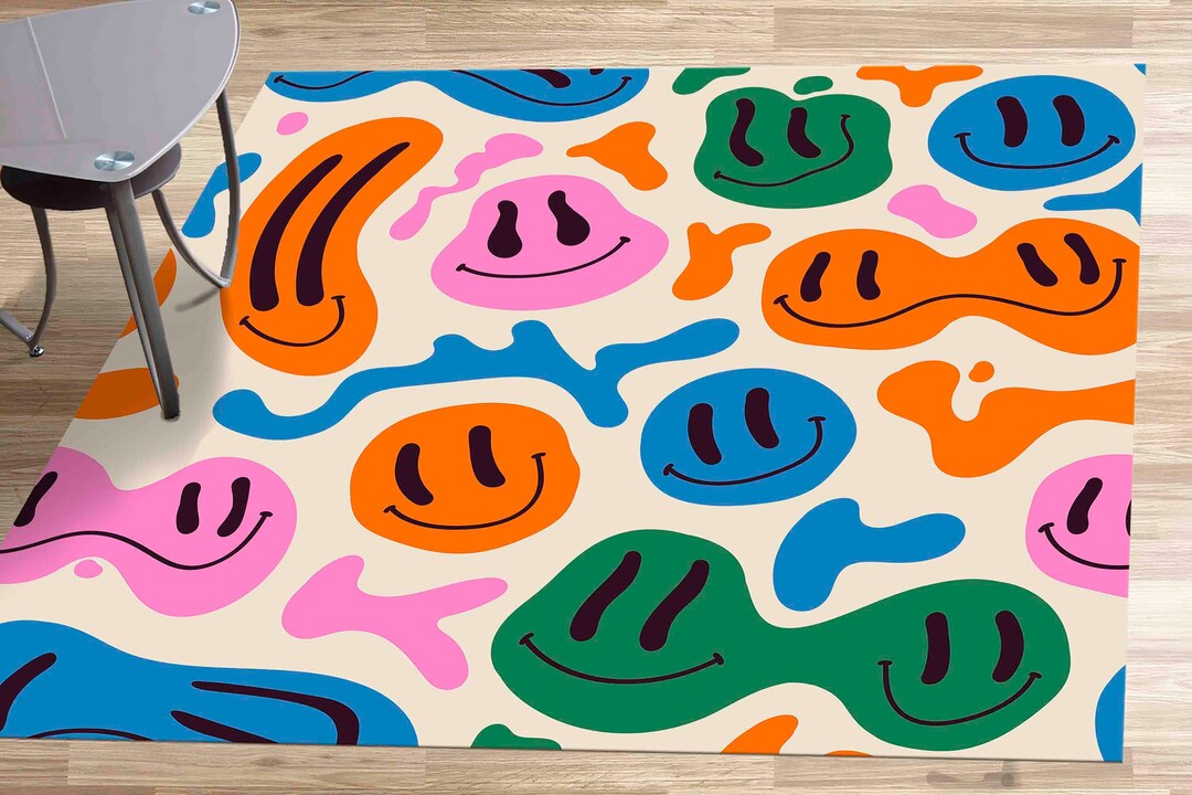 Colorful Smiley Face Rug, Colorful Rug, Game Room Rug, Modern Rug ...