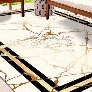 Gold Marble Rugs, Trendy Rugs, Black and Gold Rug, Alcohol Ink Rugs ...