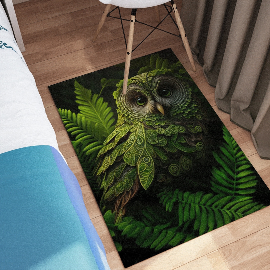Green Color Owl Rug, Abstract Rug, Modern Rug, Animal Rug, Pattern Rug ...