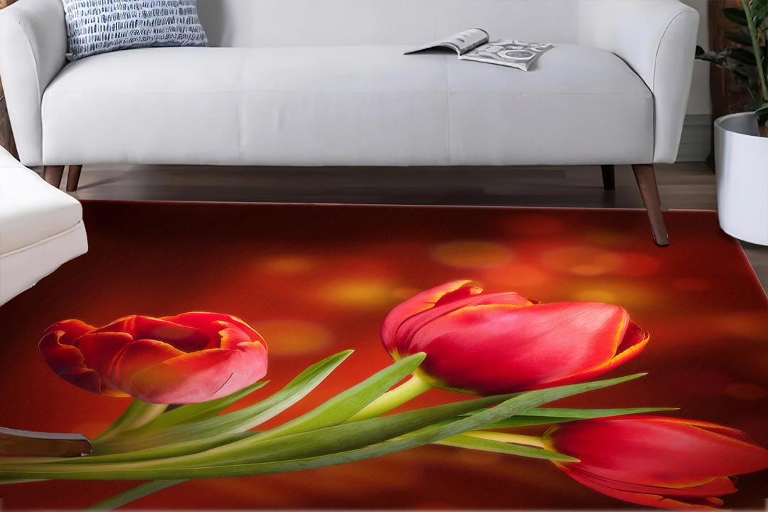 Tulip Rug, Red Rugs, Tulip Lover Gift Rug, Botanical Rug, Personalized ...