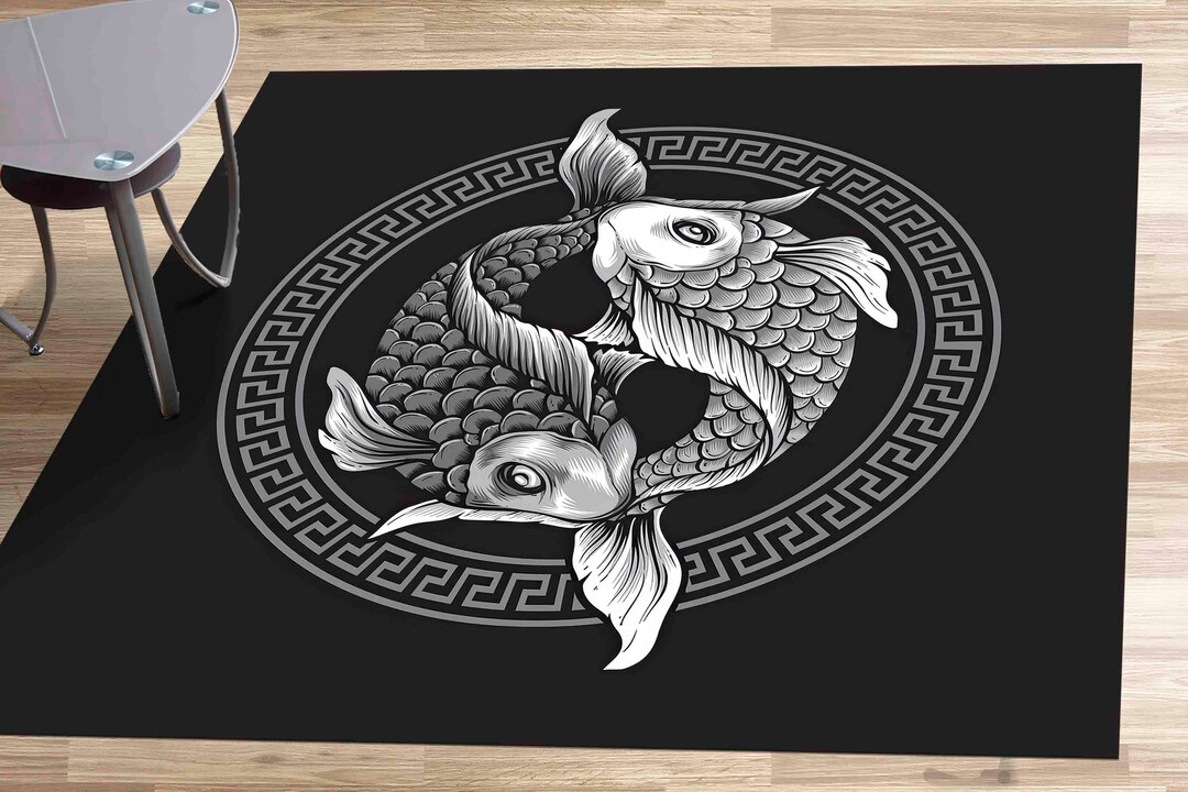 Koi Fish Rug, Black and White Rugs, Yin Yang Rug, Modern Rug, Stair Rug ...