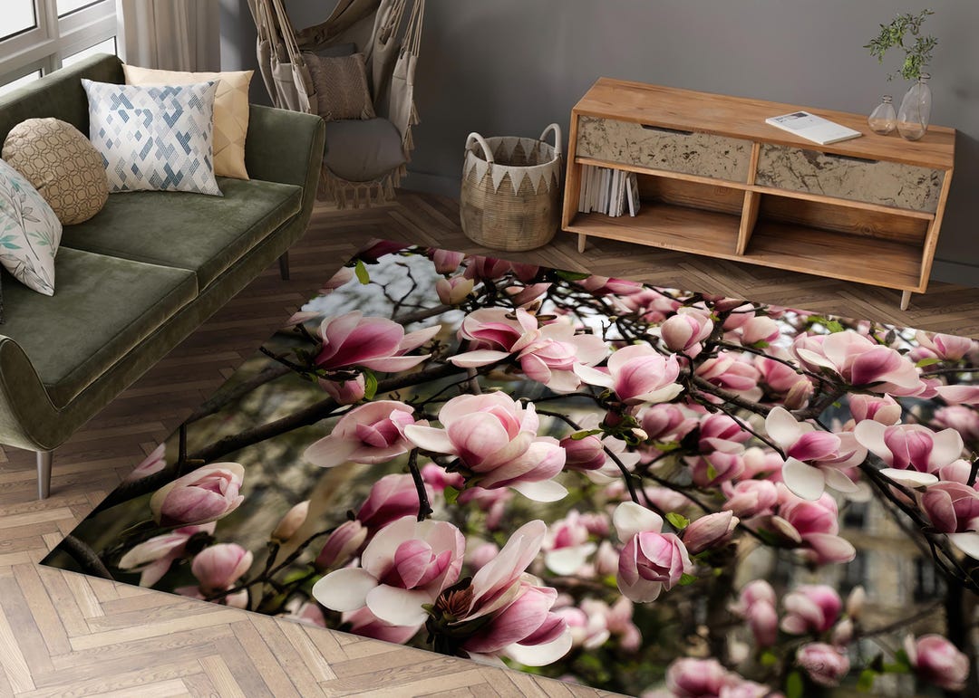 Pink Magnolia Rugs, Modern Rugs, Pink Flowers Rugs, Flower Rugs, Saloon ...