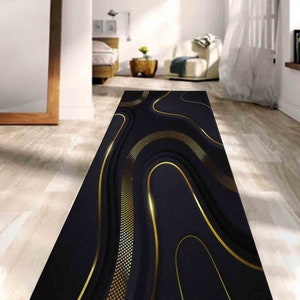 Golden Rug, Black and Gold Rug, Abstract Rugs, Modern Rug, Bath Rug ...