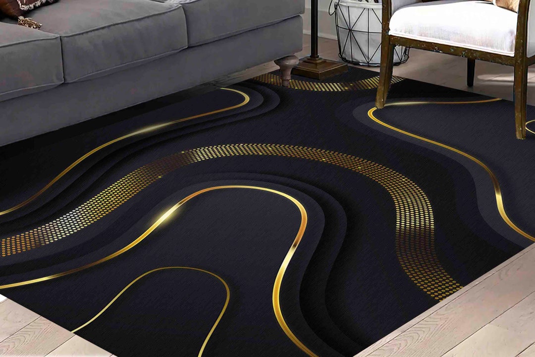 Golden Rug, Black and Gold Rug, Abstract Rugs, Modern Rug, Bath Rug ...