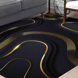 Golden Rug, Black and Gold Rug, Abstract Rugs, Modern Rug, Bath Rug ...