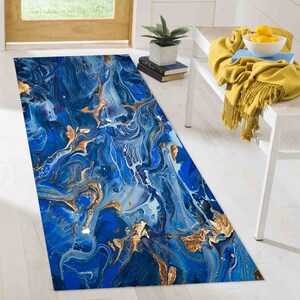 Decorative Rug, Round Rug, Small Rug, Housewarming Gift, Blue Marble ...