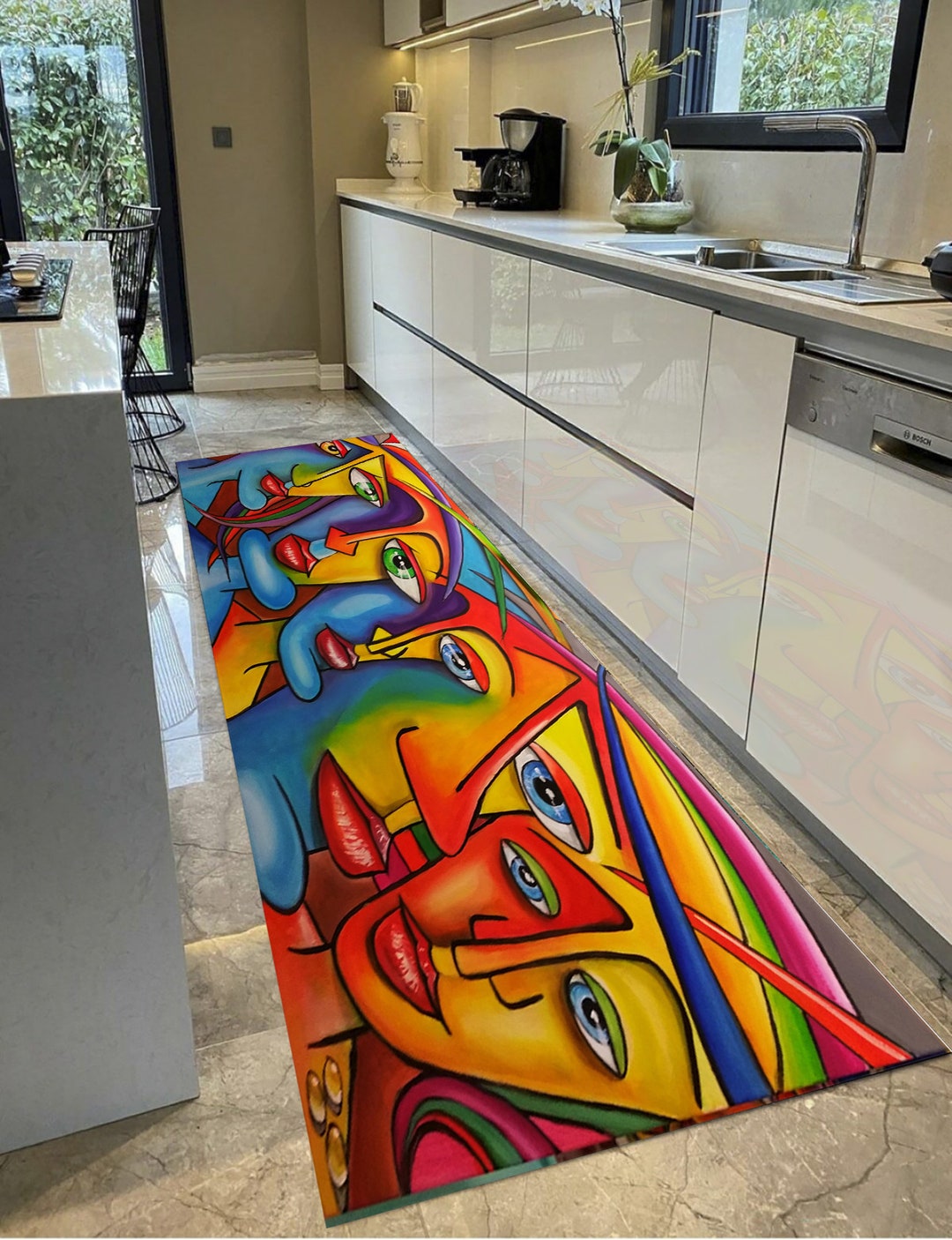 Abstract Face Rug, Outdoor Rug, Office Decor, Gift for Him, Colorful ...