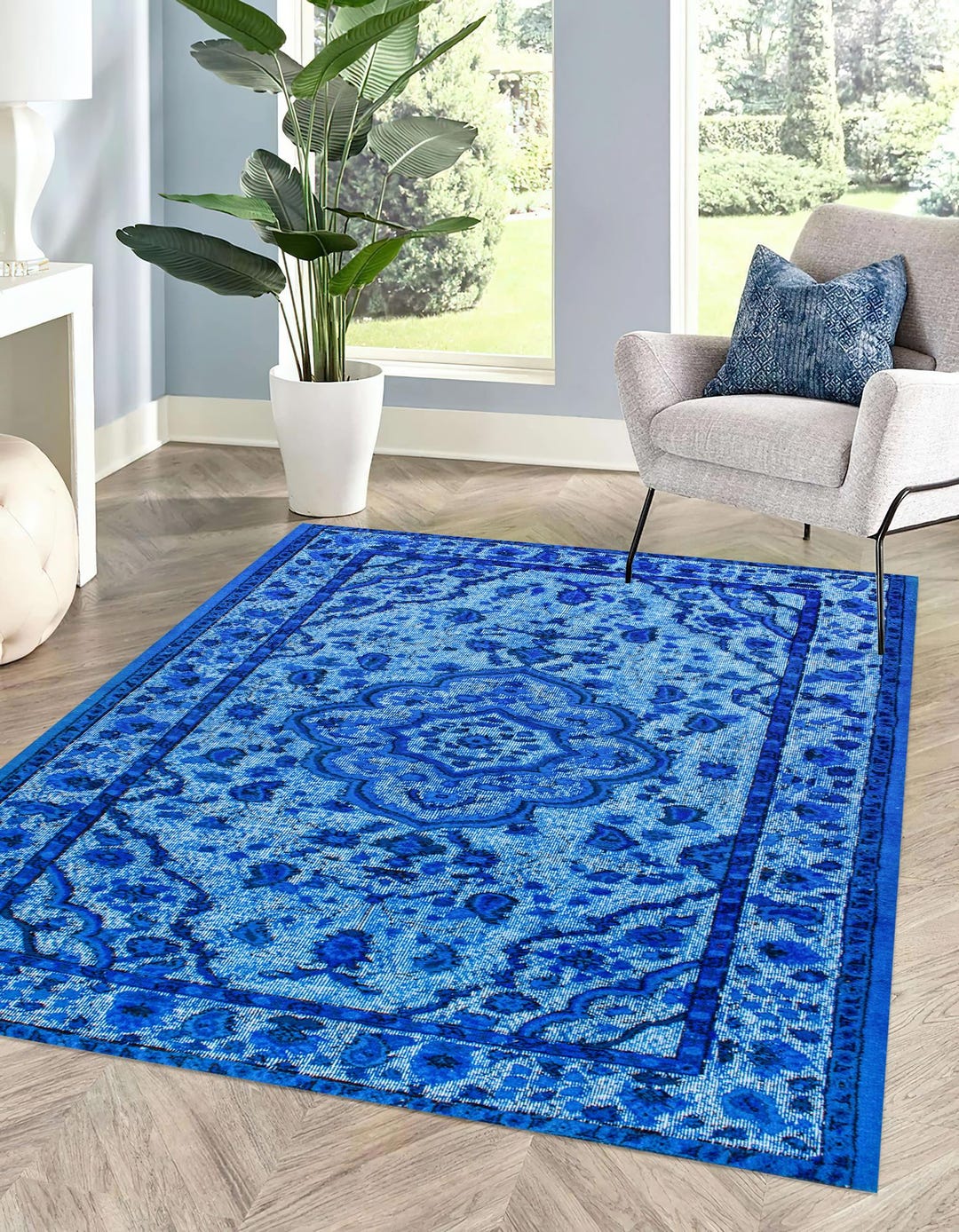 Blue Rug, Ethnic Pattern Rug, Medallion Pattern Rug, Farmhouse Decor ...