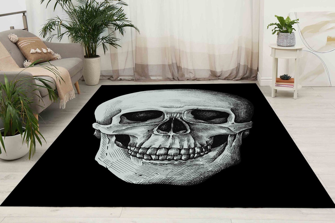 Skull Rug, Loft Rug, Black Rug, Modern Rug, Non Slip Rug, Machine ...