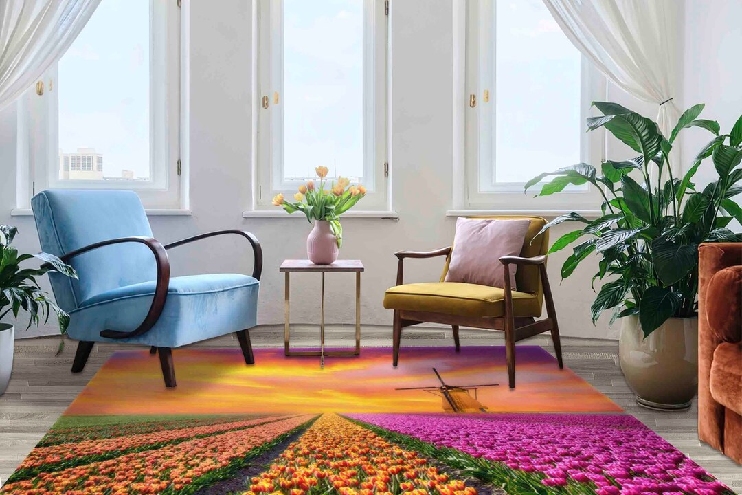 Tulip Rug, Farmhouse Rugs, Sunrise Rug, Landscape Rugs, Personalized ...