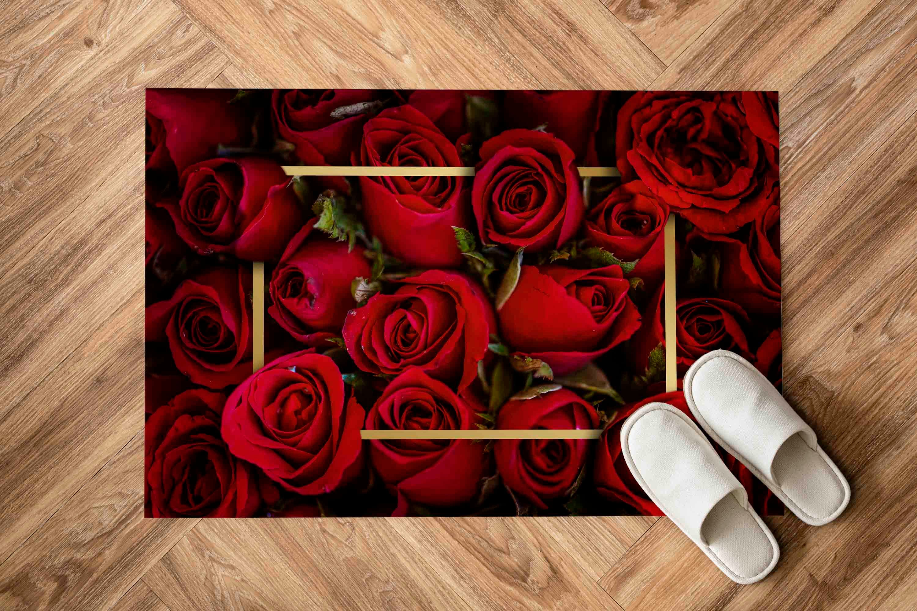 Rose Rugs Gold Frame Rug Red Rose Rug Flower Rug Red Rug - Etsy