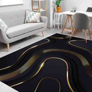Golden Rug, Black and Gold Rug, Abstract Rugs, Modern Rug, Bath Rug ...