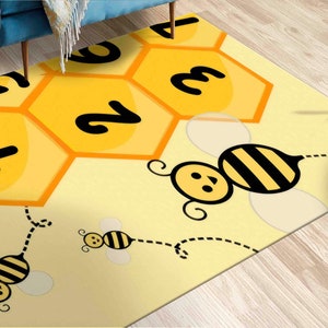 Cute Bee and Numbers Rug, Cute Bee Rugs, Yellow Rugs, Kids Room Rugs ...