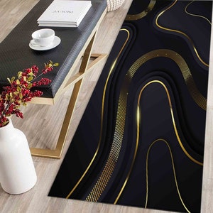 Golden Rug, Black and Gold Rug, Abstract Rugs, Modern Rug, Bath Rug ...