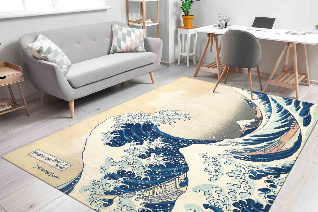 The Wave off Kanagawa Rugs, Wave Landscape Rugs, Seascape Rug, Blue Rug ...