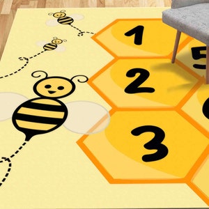 Cute Bee and Numbers Rug, Cute Bee Rugs, Yellow Rugs, Kids Room Rugs ...