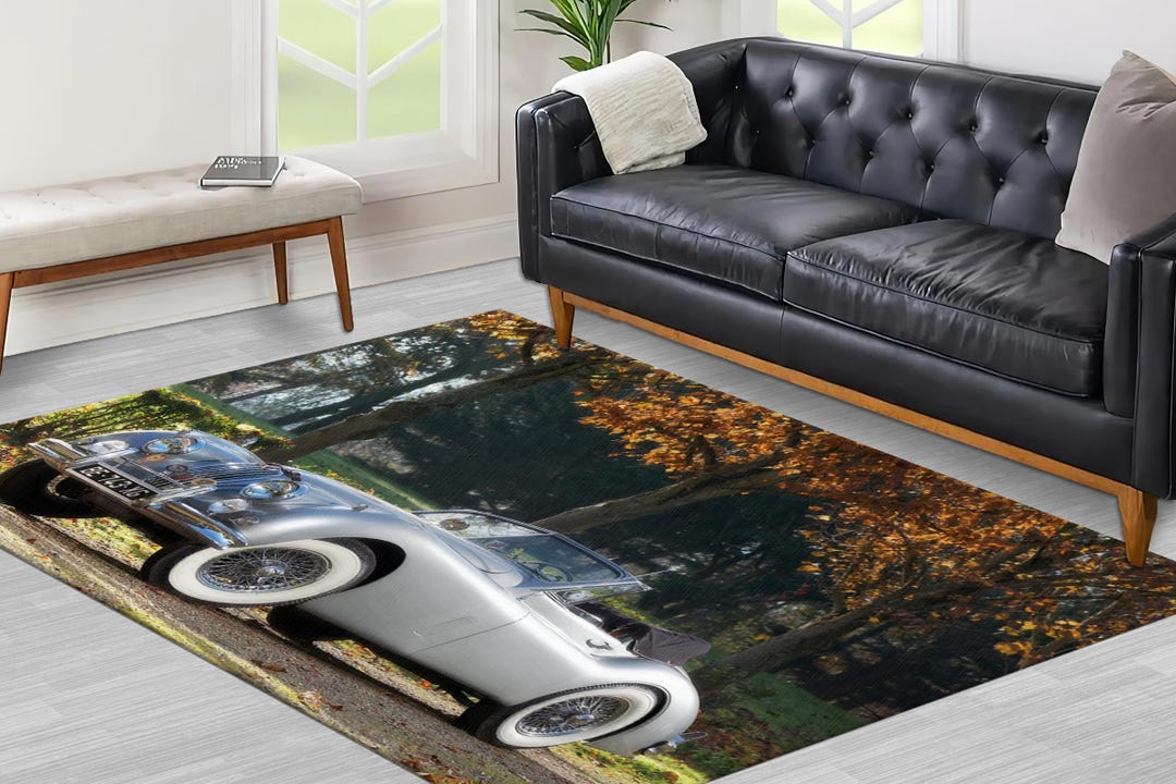 1954 Jaguar Rug, Car Rugs, Old Car Rugs, Garage Rug, Salon Rug, Non ...