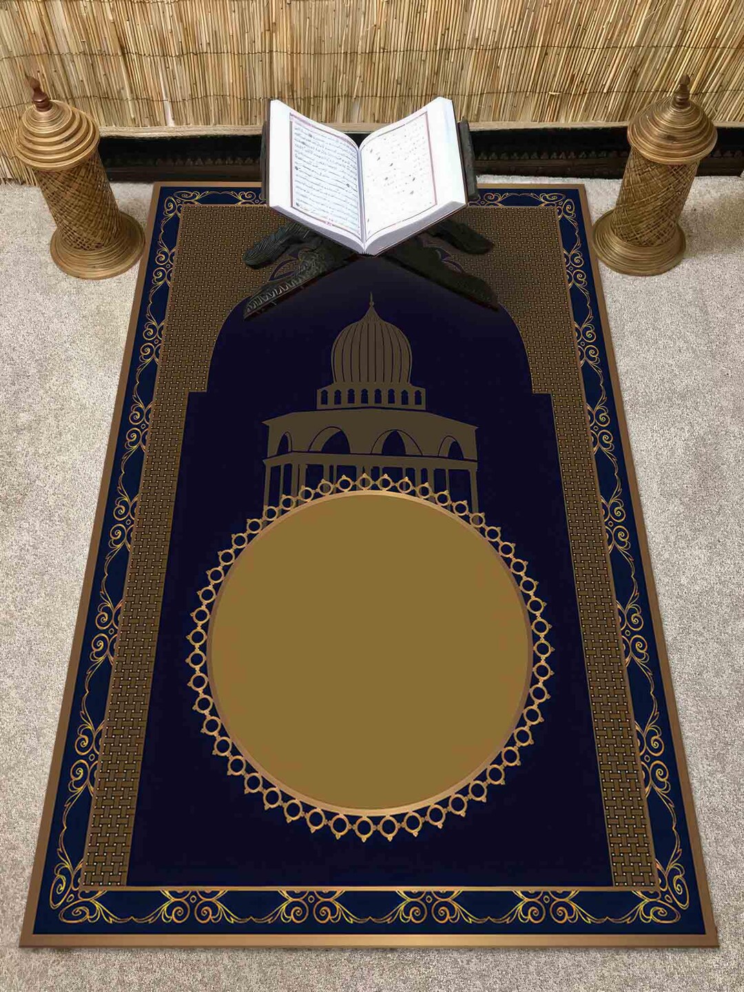 Blue and Gold Prayer Rug, Gold Rugs, Worship Rugs, Muslim Rugs, Gift ...
