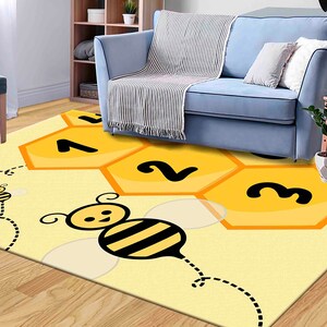 Cute Bee and Numbers Rug, Cute Bee Rugs, Yellow Rugs, Kids Room Rugs ...