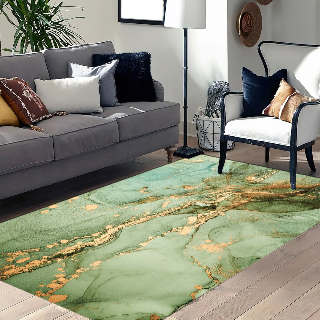 Round Rug, Thick Rug, Easy to Clean Rug, Personalized Gifts, Green and ...