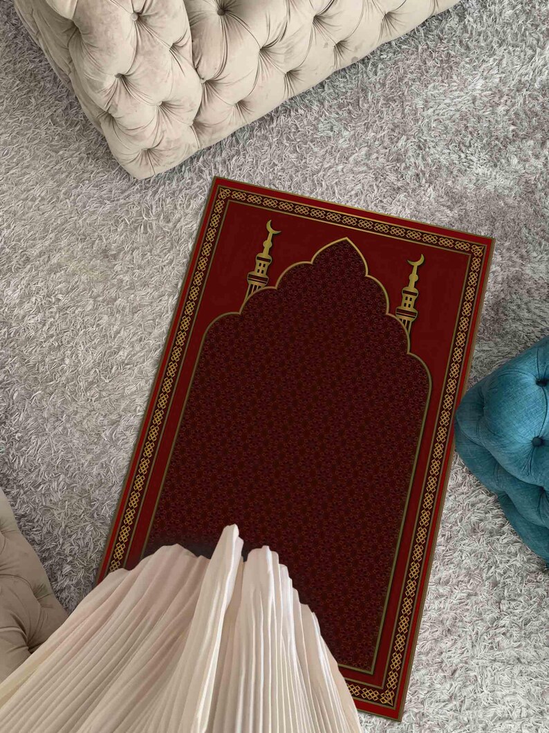 Red and Gold Prayer Rugs, Religious Rug, Spiritual Rug, Muslim Rugs ...