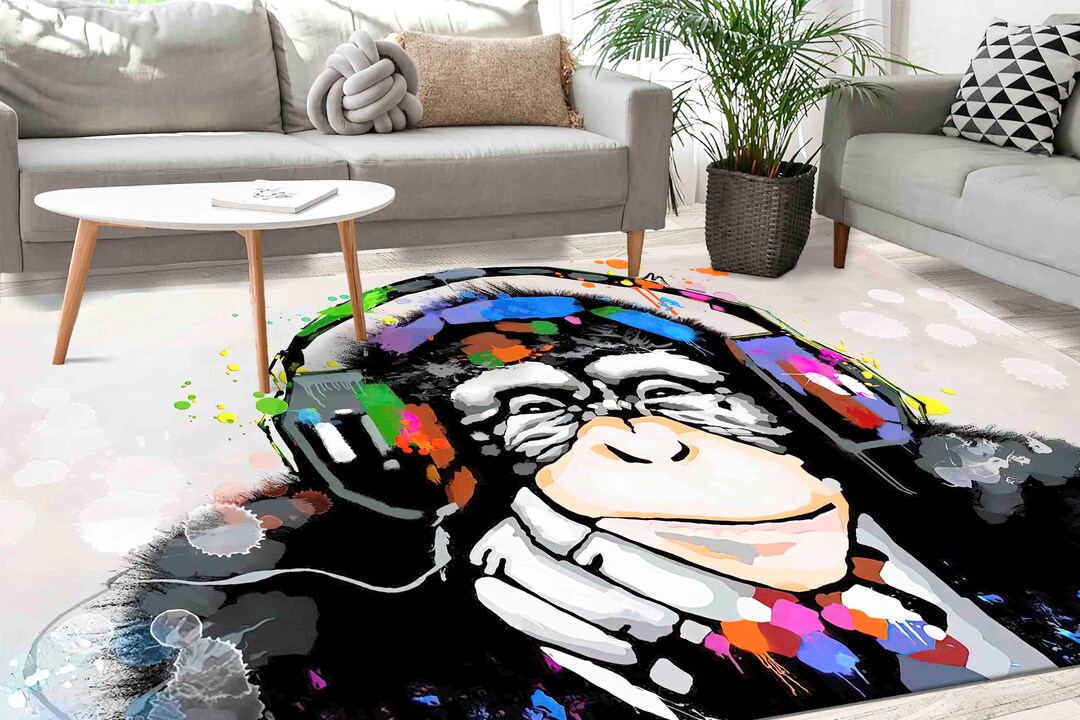 Banksy Monkey Rug, Thick Rug, Housewarming Gift, Thinking Monkey Rugs ...