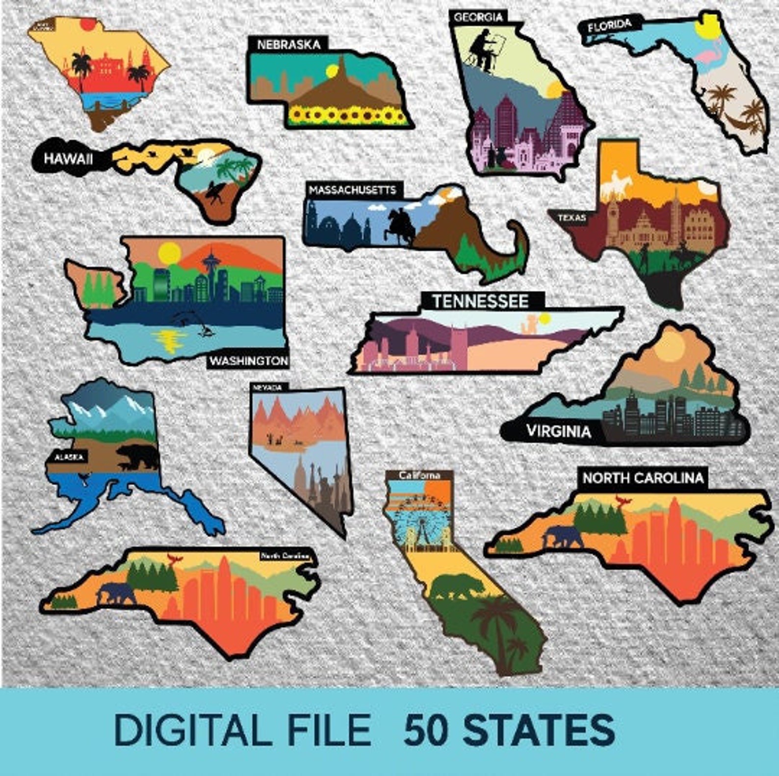 50 American States Bundle SVG, Laser Cut Files, Glowforge, American ...
