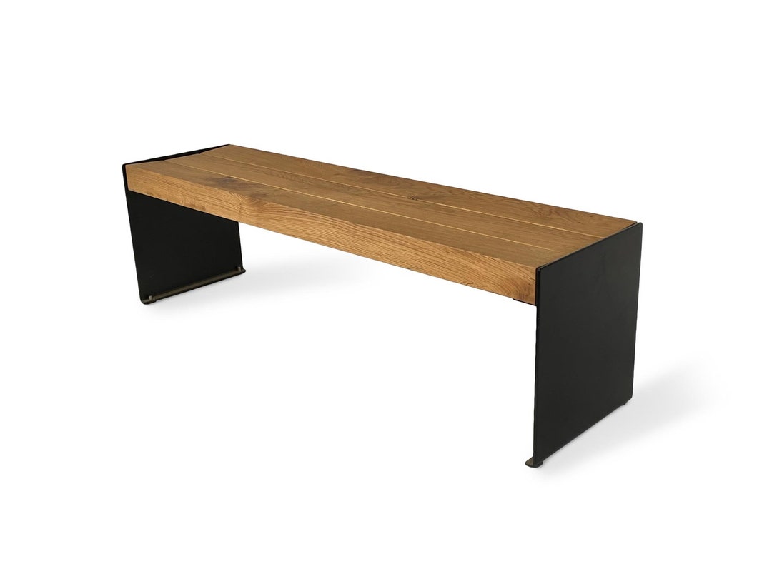 Solid Wood Oak Bench With Metal Cheeks - Etsy