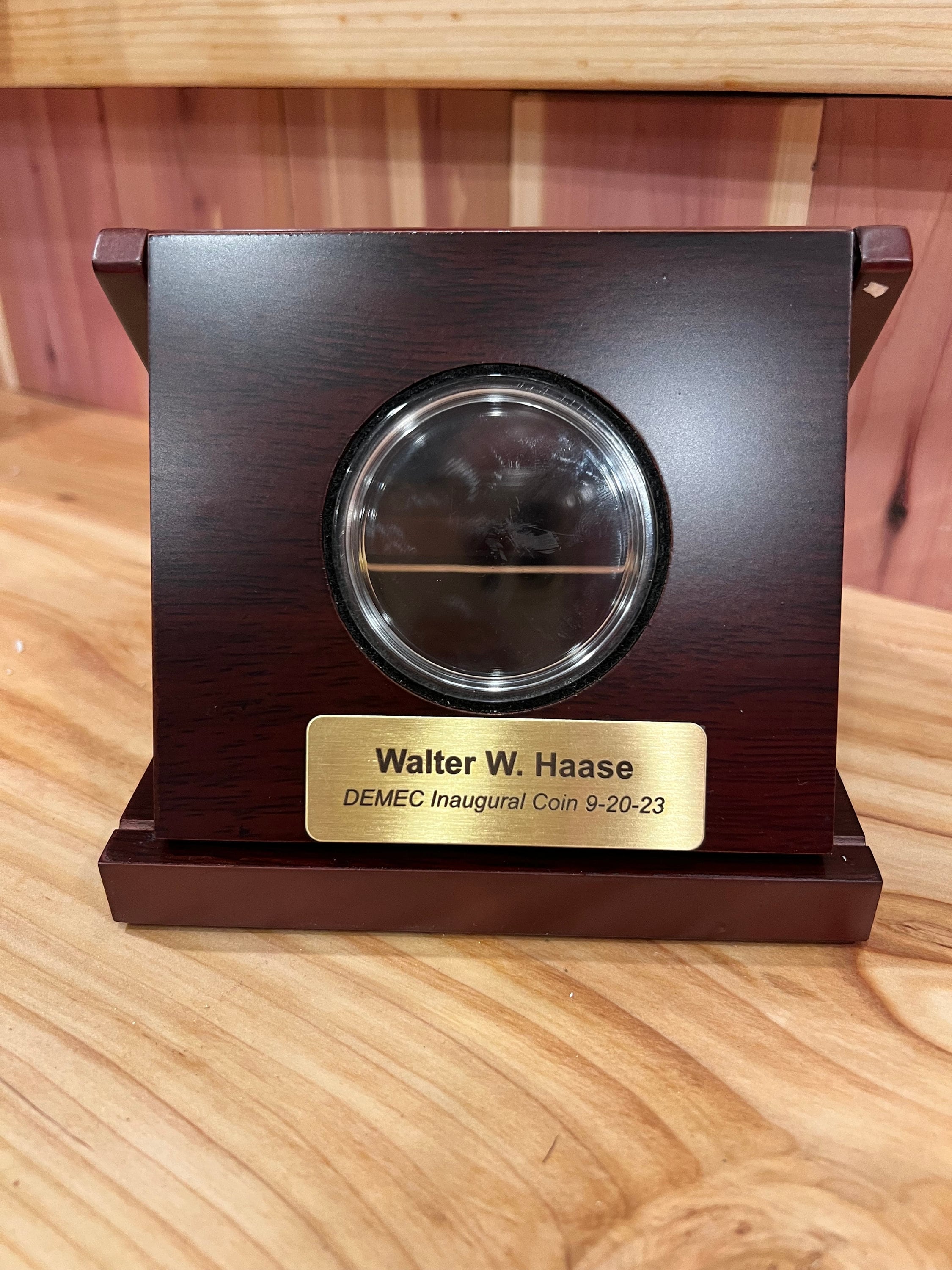 Single Challenge Coin Wood Display Case for 2
