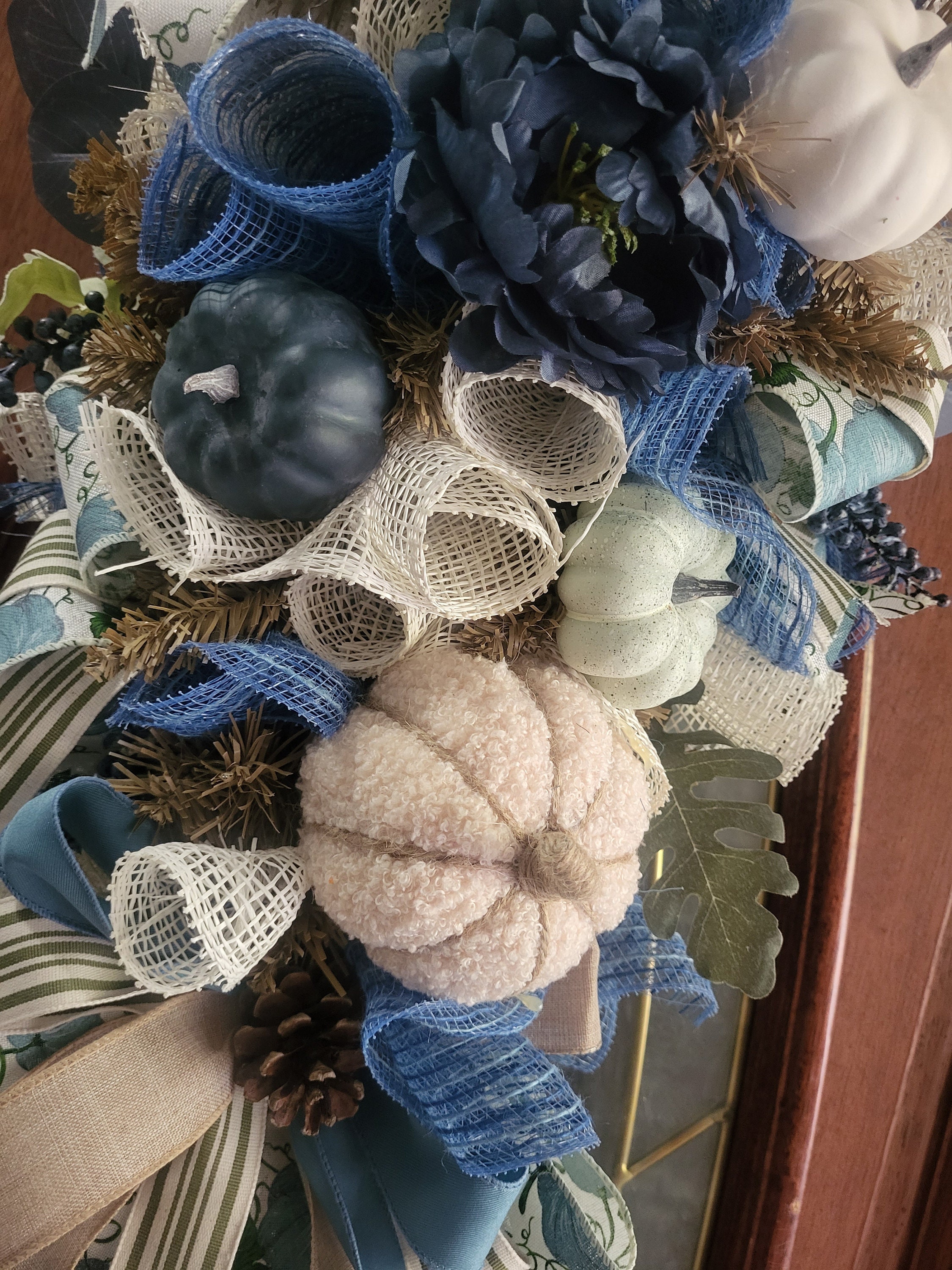 Blue/cream Fall Swag, Pumpkin Swag, Farmhouse Decor, Front Door Decor ...