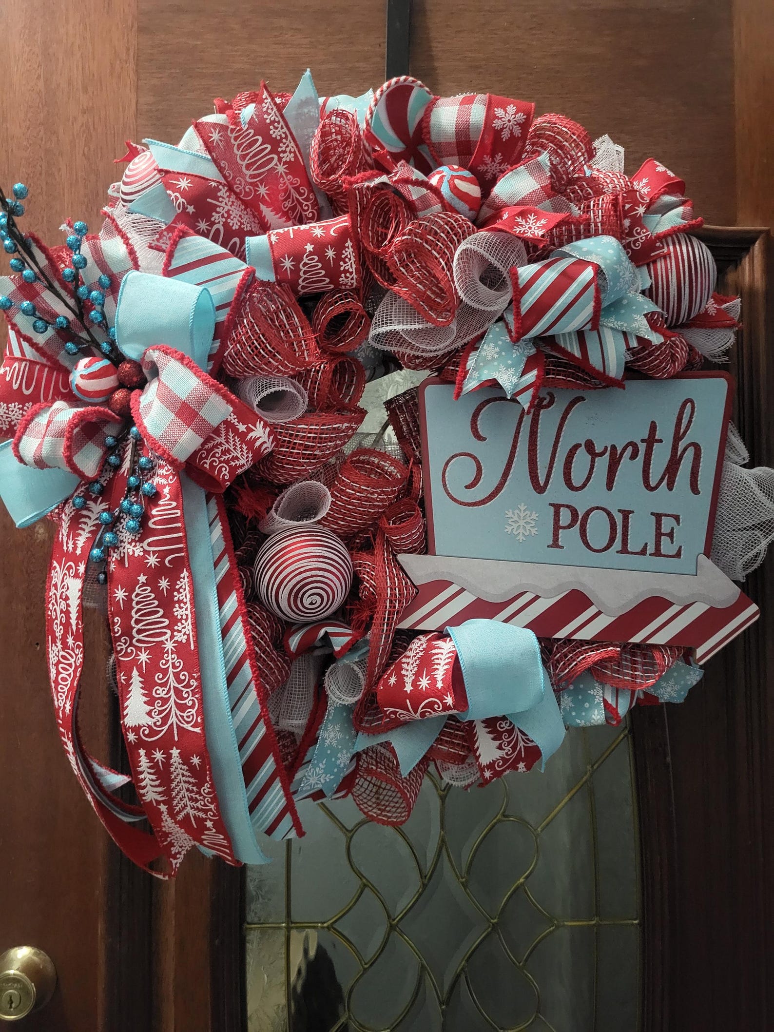 Blue/red North Pole Christmas Wreath, Front Porch Wreath, Winter Wreath ...