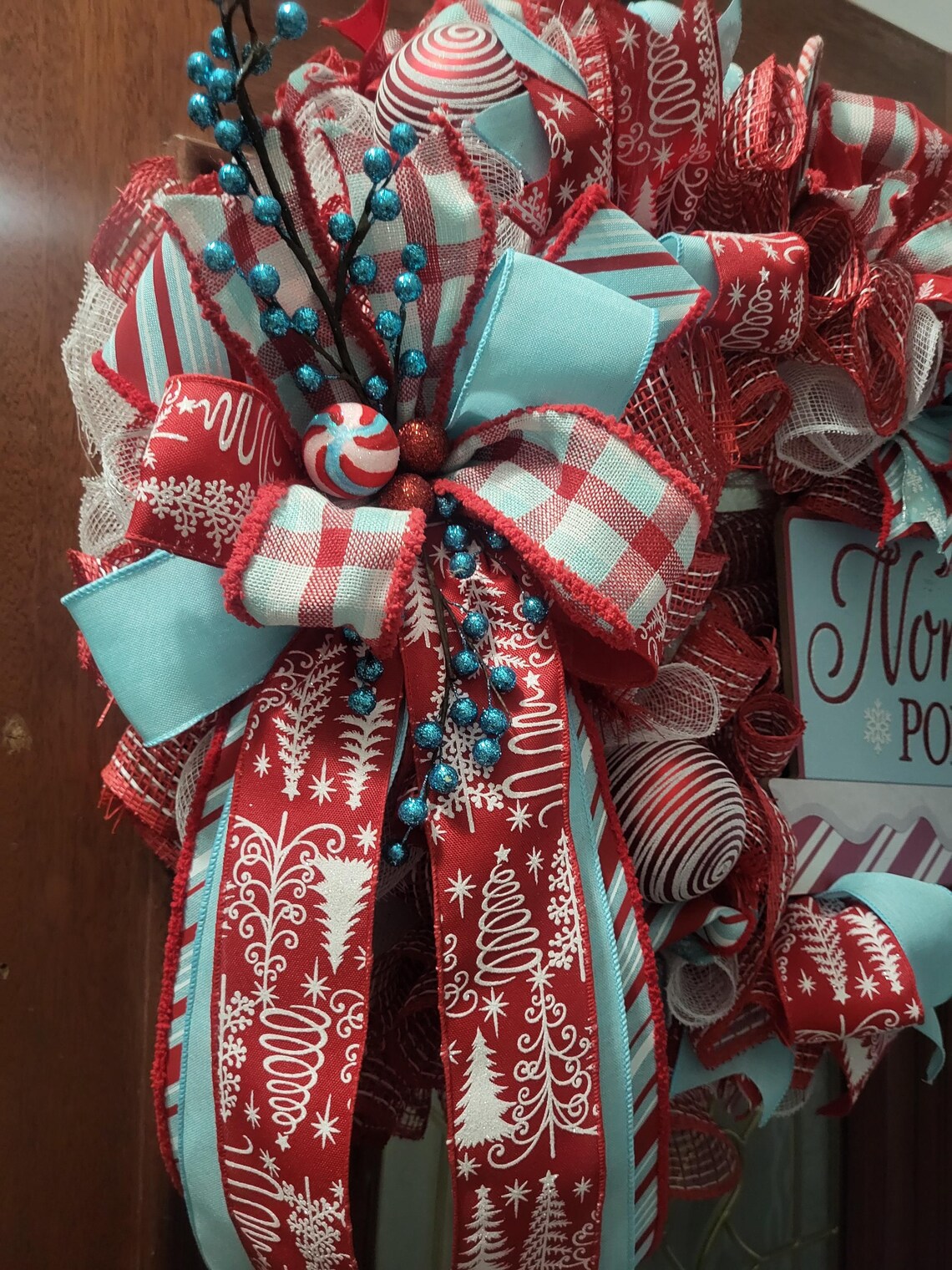 Blue/red North Pole Christmas Wreath, Front Porch Wreath, Winter Wreath ...