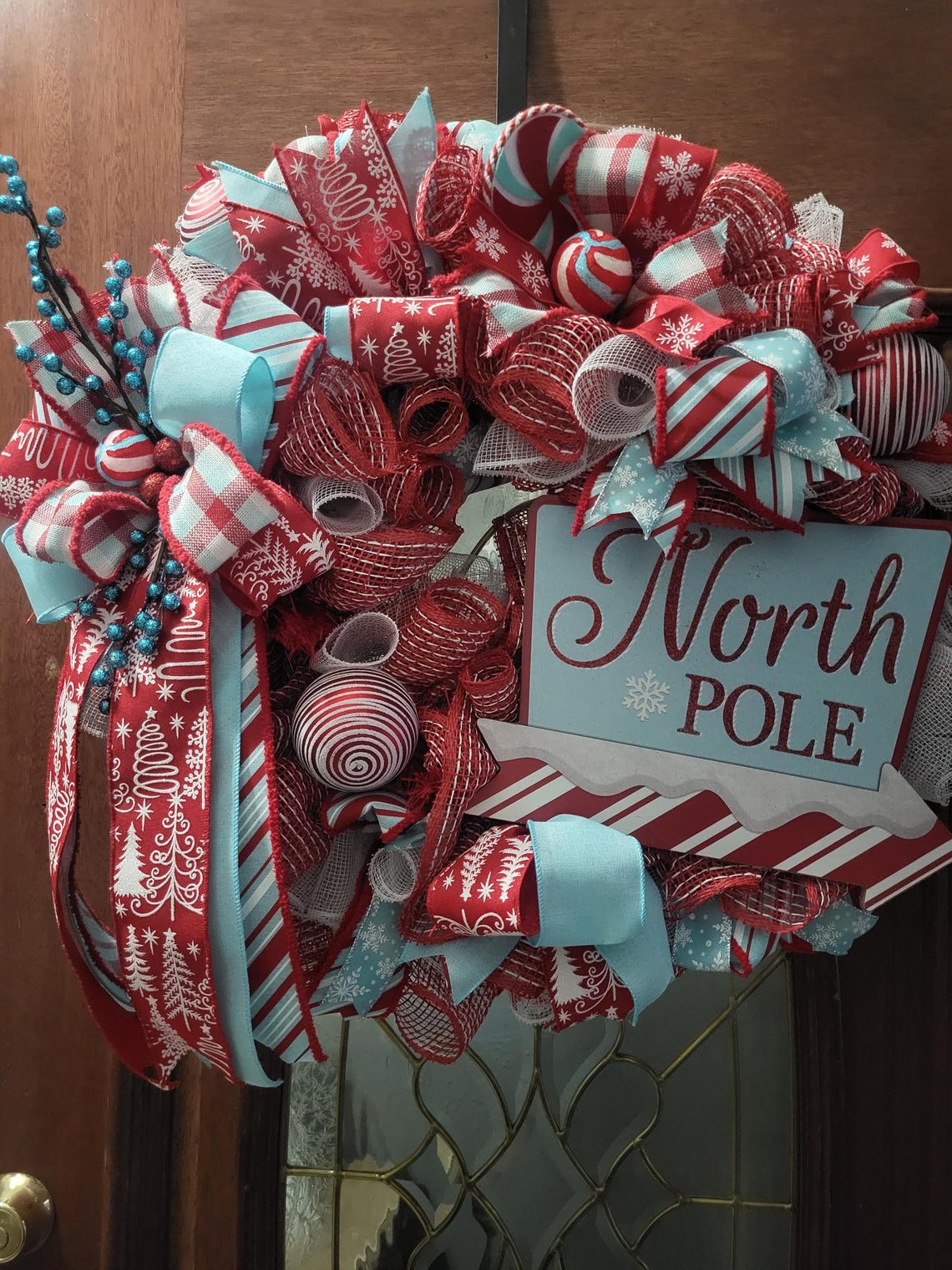 Blue/red North Pole Christmas Wreath, Front Porch Wreath, Winter Wreath ...