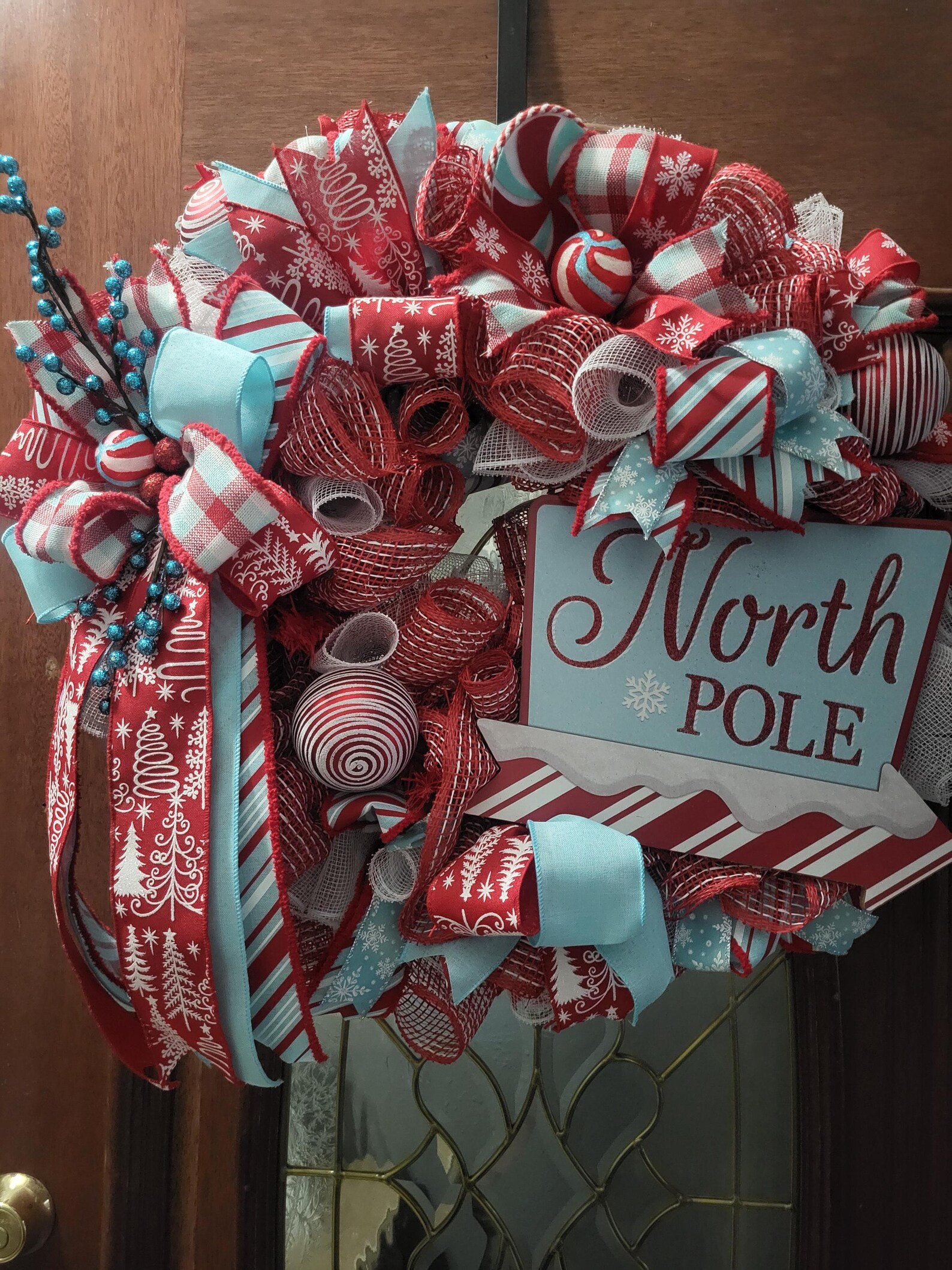Blue/red North Pole Christmas Wreath, Front Porch Wreath, Winter Wreath ...