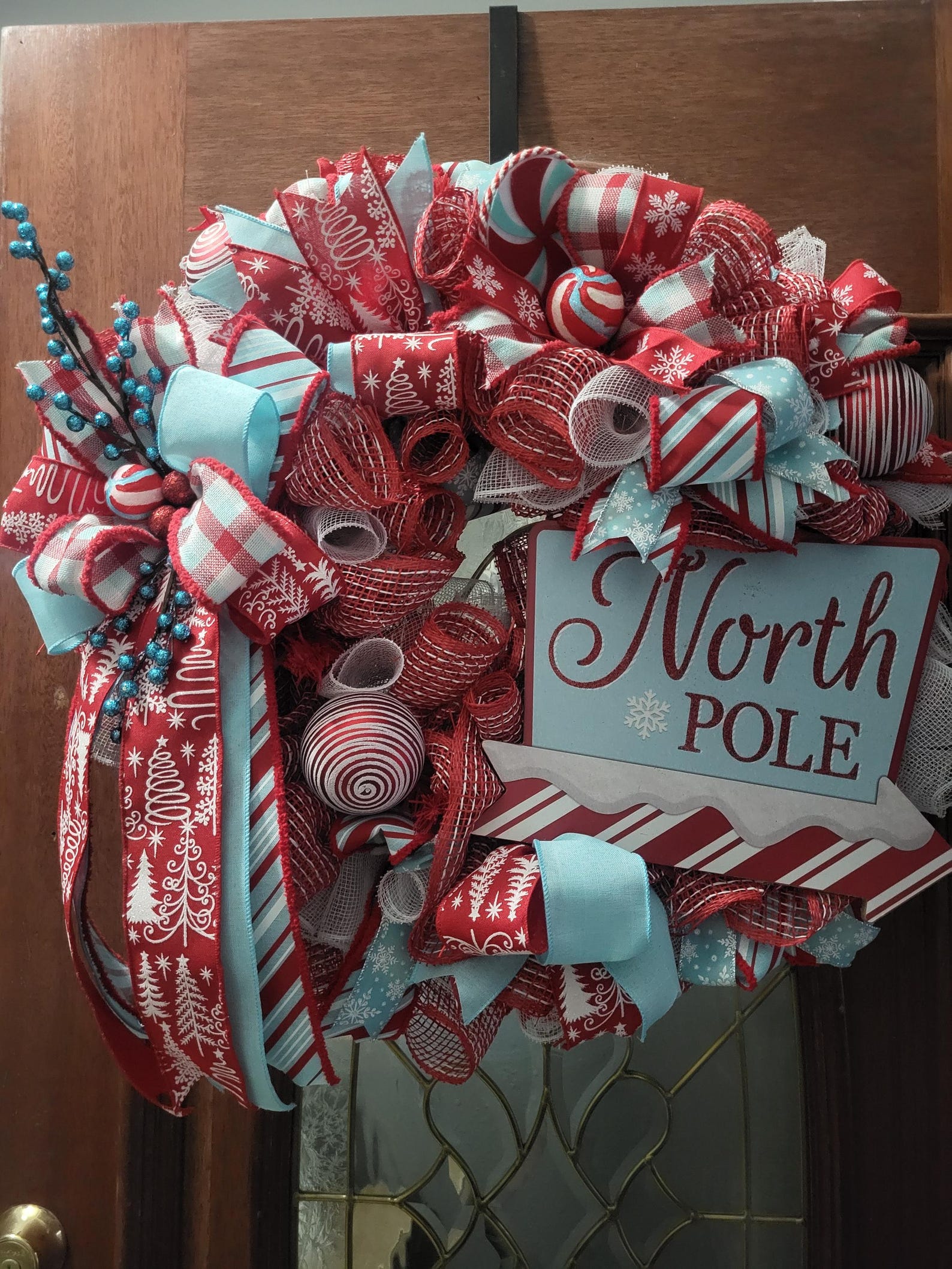 Blue/red North Pole Christmas Wreath, Front Porch Wreath, Winter Wreath ...