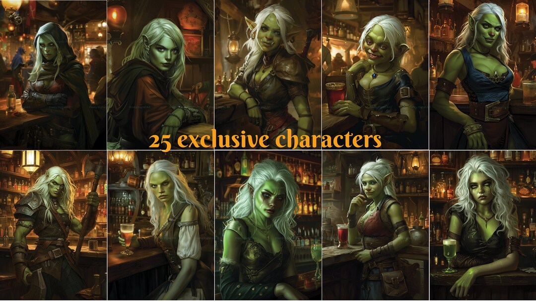 Tavern Female Npcs Illustrations Green Skin/white Hair, Original Design ...
