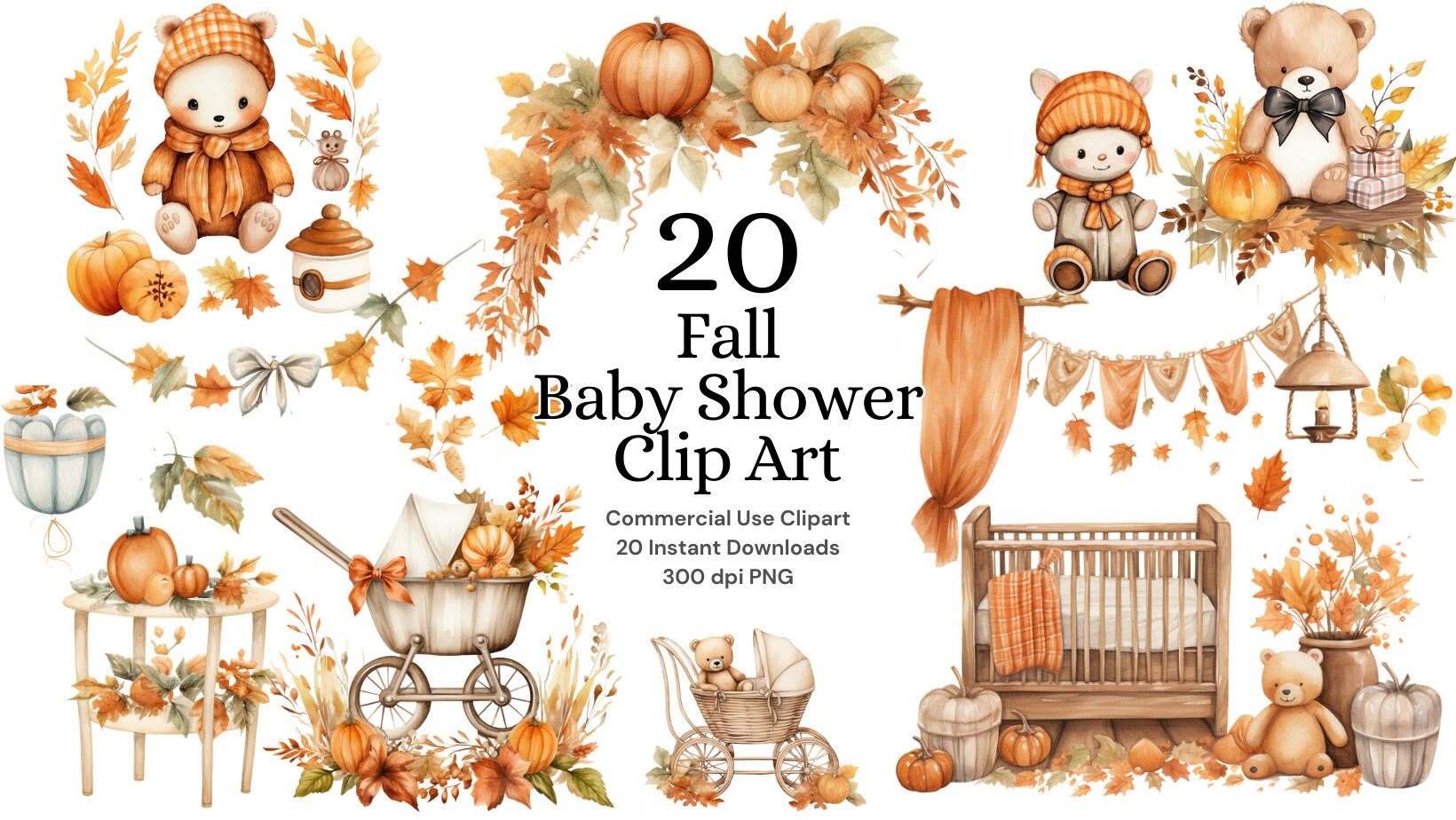 Fall Baby Shower PNG Clipart Watercolor Fall Baby Nursery - Etsy