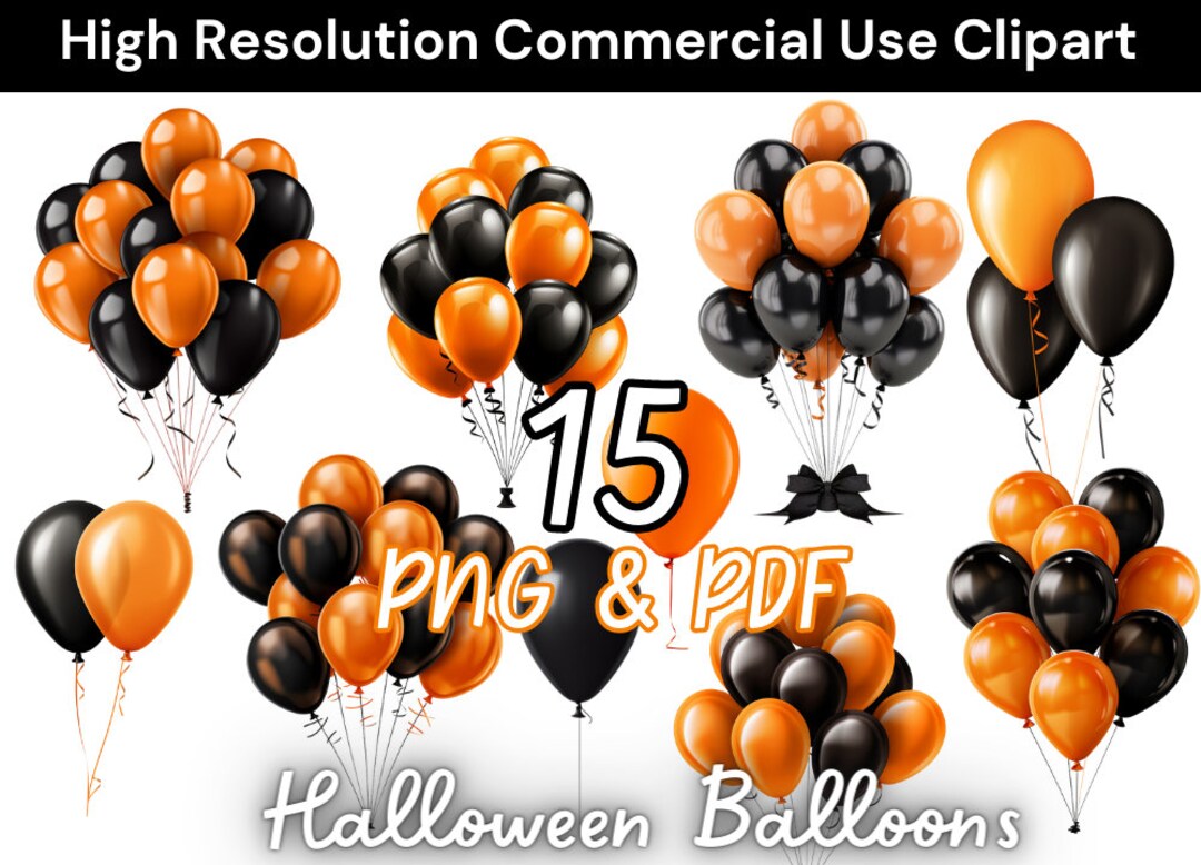 Halloween Balloons Clipart PNG for Invitations, Sublimation & Stickers ...