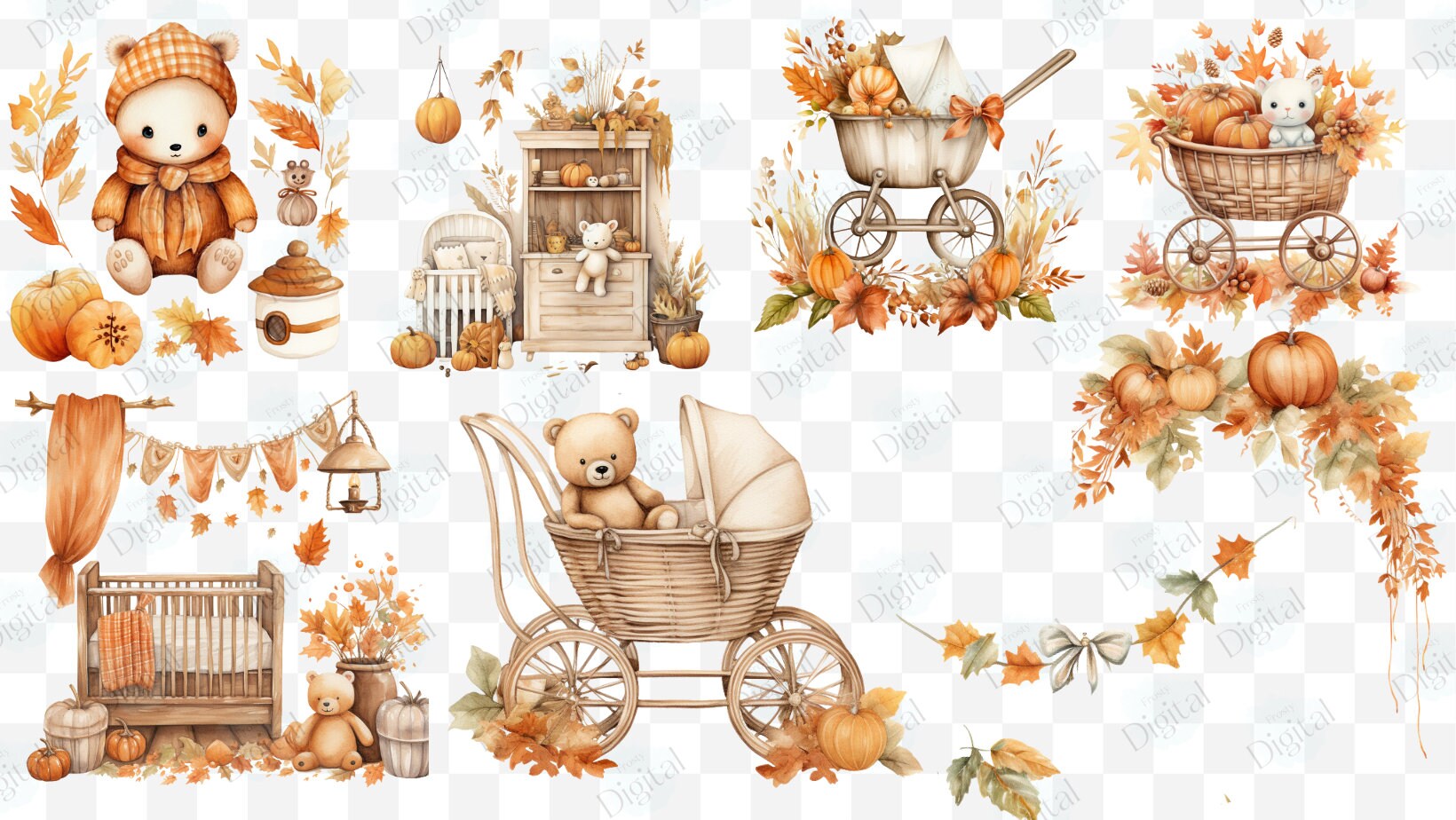 Fall Baby Shower PNG Clipart Watercolor Fall Baby Nursery - Etsy