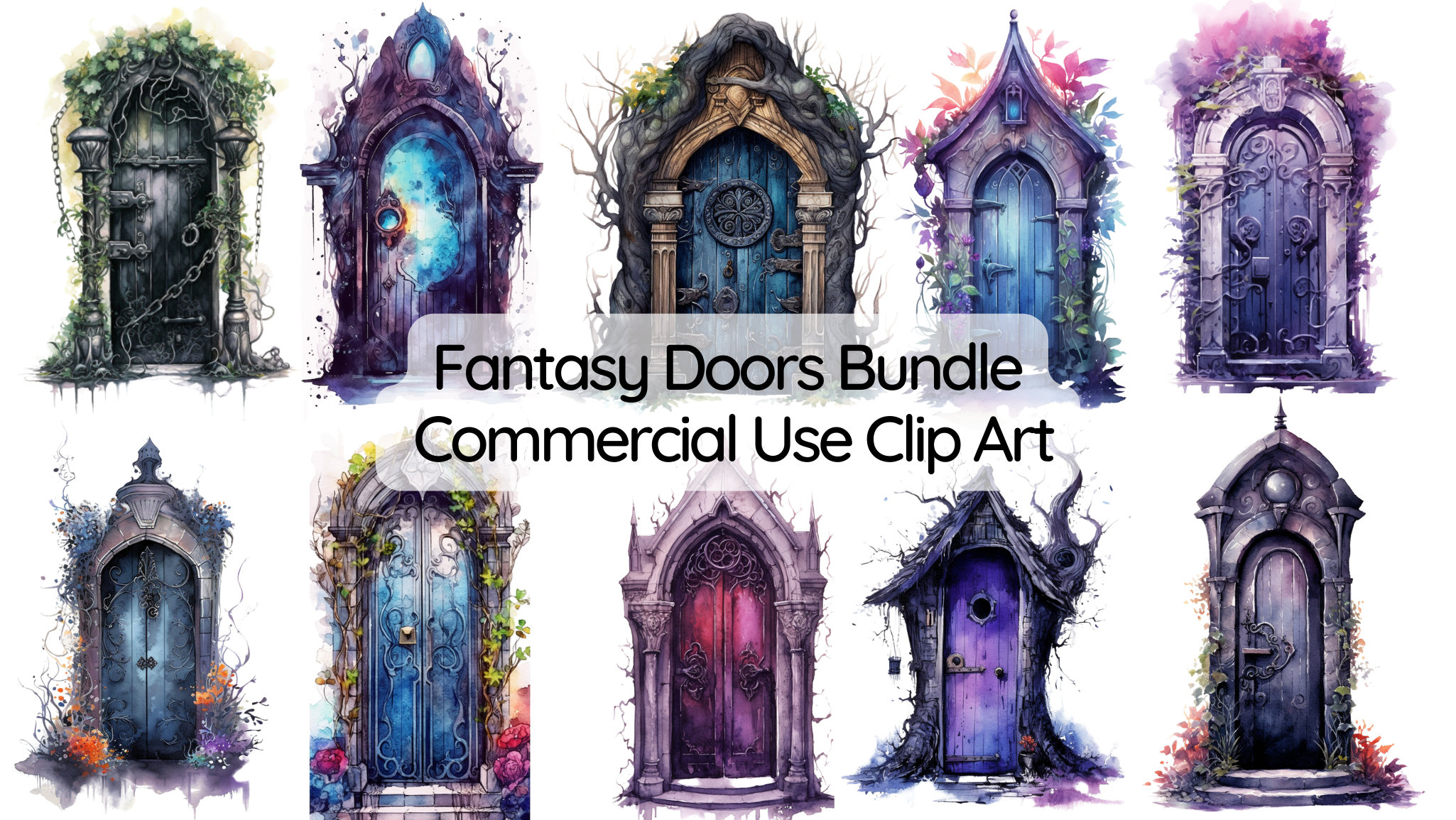 20 Watercolor Fantasy Magic Doors Clipart Watercolor Witch PNG - Etsy