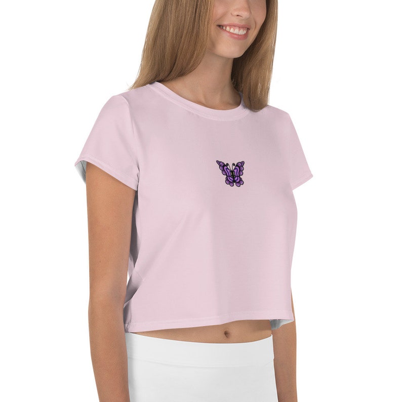 Crop Top Purple Butterfly Embroidery - Etsy