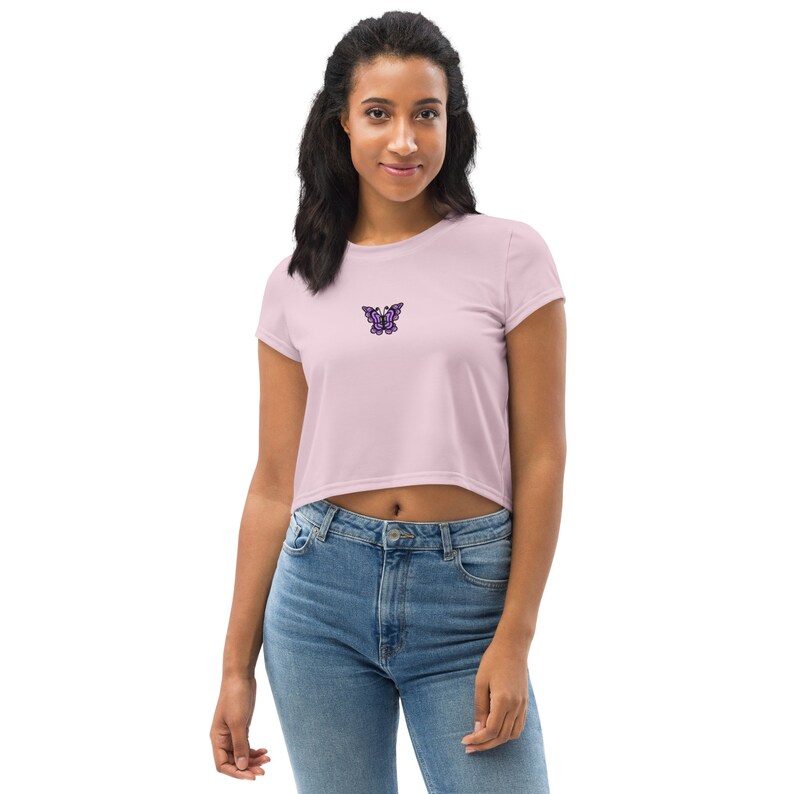 Crop Top Purple Butterfly Embroidery - Etsy