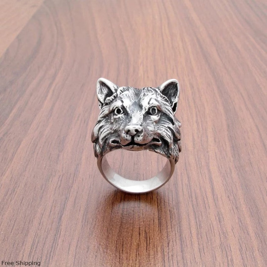 Sterling Silver Wolf Men Ring, Signet Wolf Biker Ring, Mens Wild Animal ...
