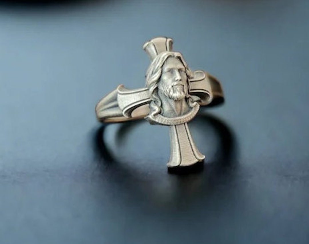 Jesus Christ Crucifix Cross Christian Band Ring in Sterling Silver ...