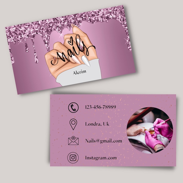 Nail Tech Business Card Template for Nail Artist Business Card - Etsy