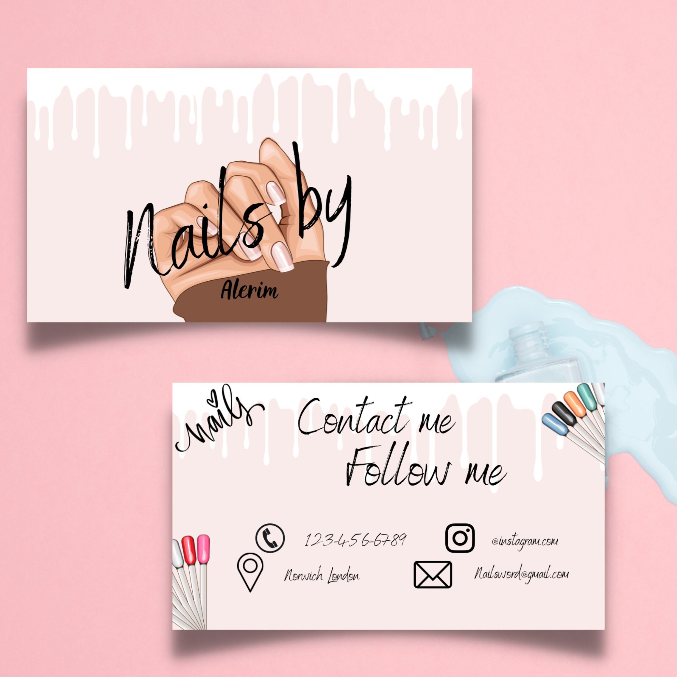 Editable Nail Artist Business Card Template Professionally - Etsy Canada