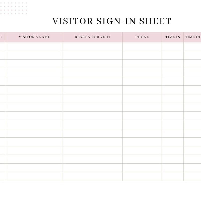 Visitor Log Template - Etsy