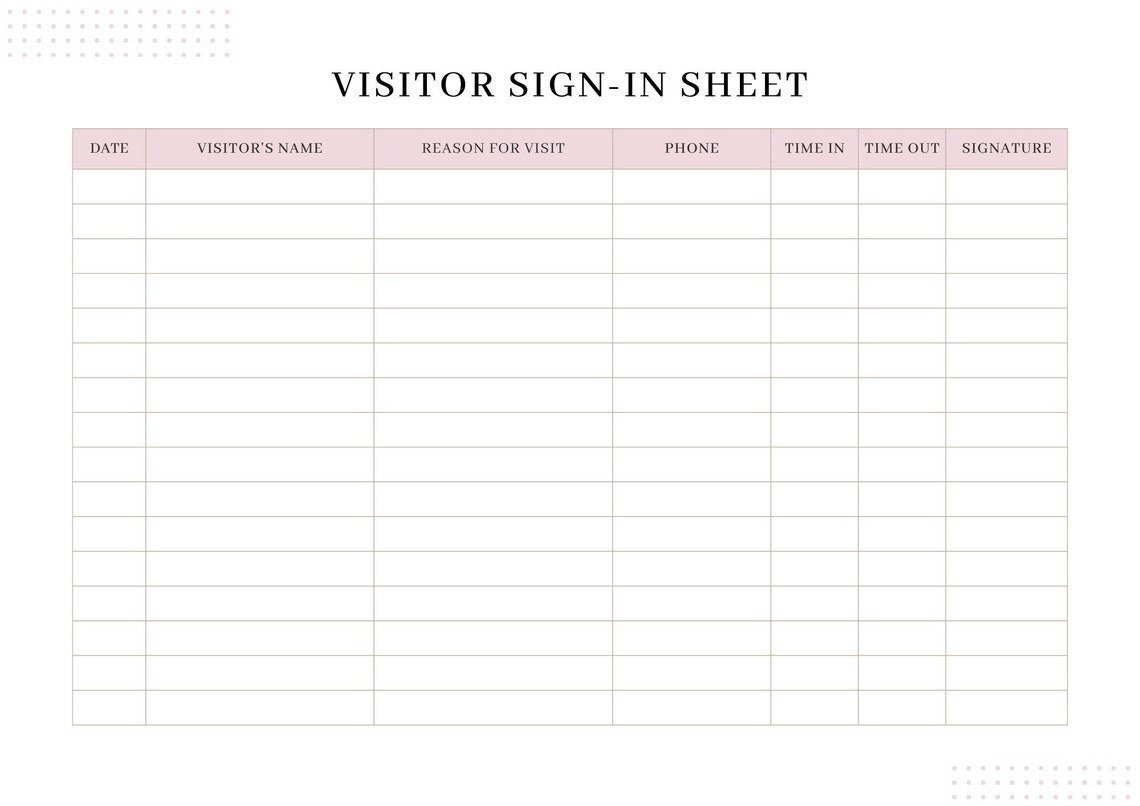 Modern Visitor Sign in Sheet - Etsy