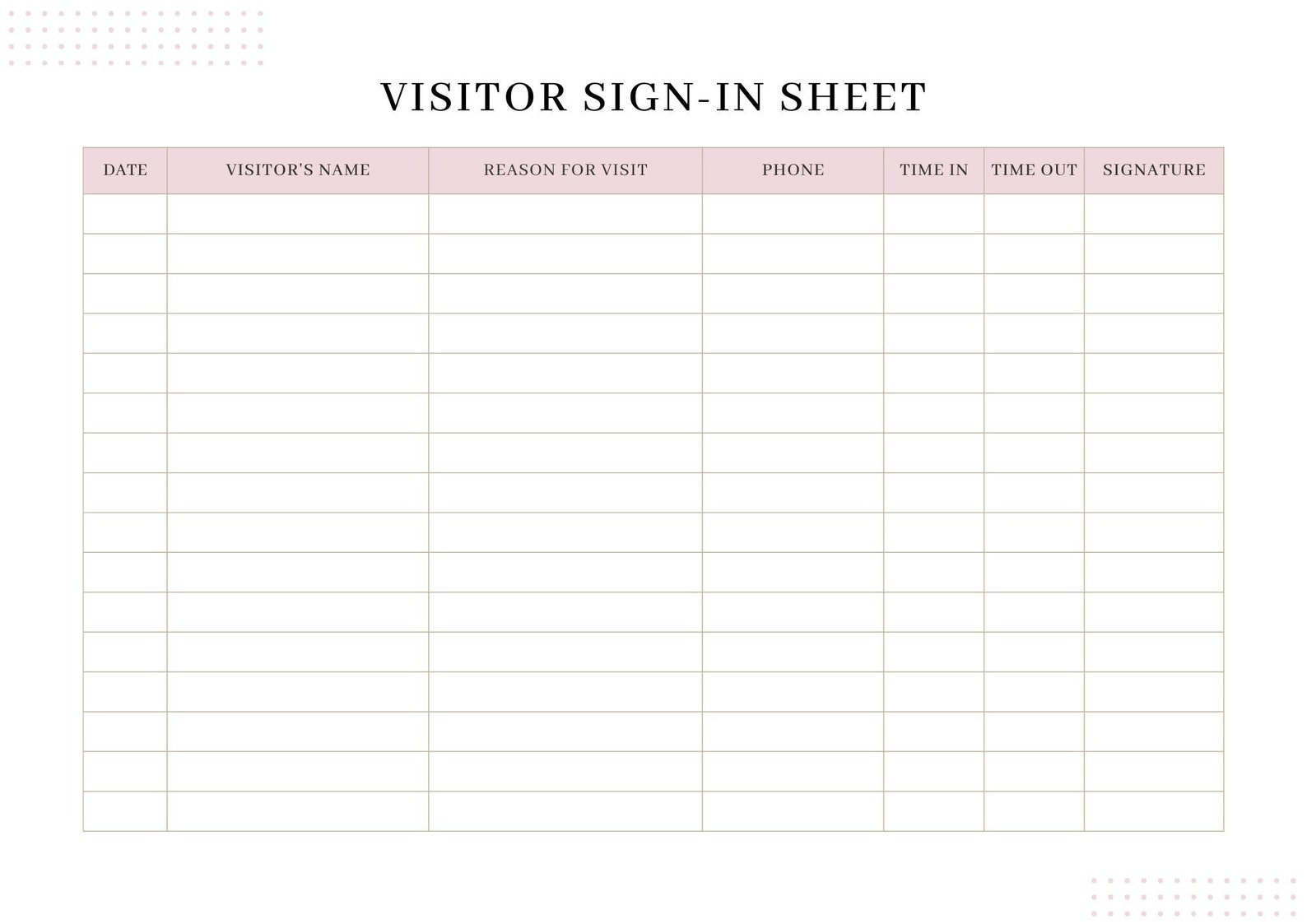 Modern Visitor Sign in Sheet - Etsy