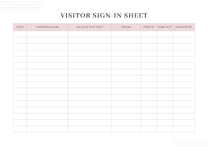 Modern Visitor Sign in Sheet - Etsy